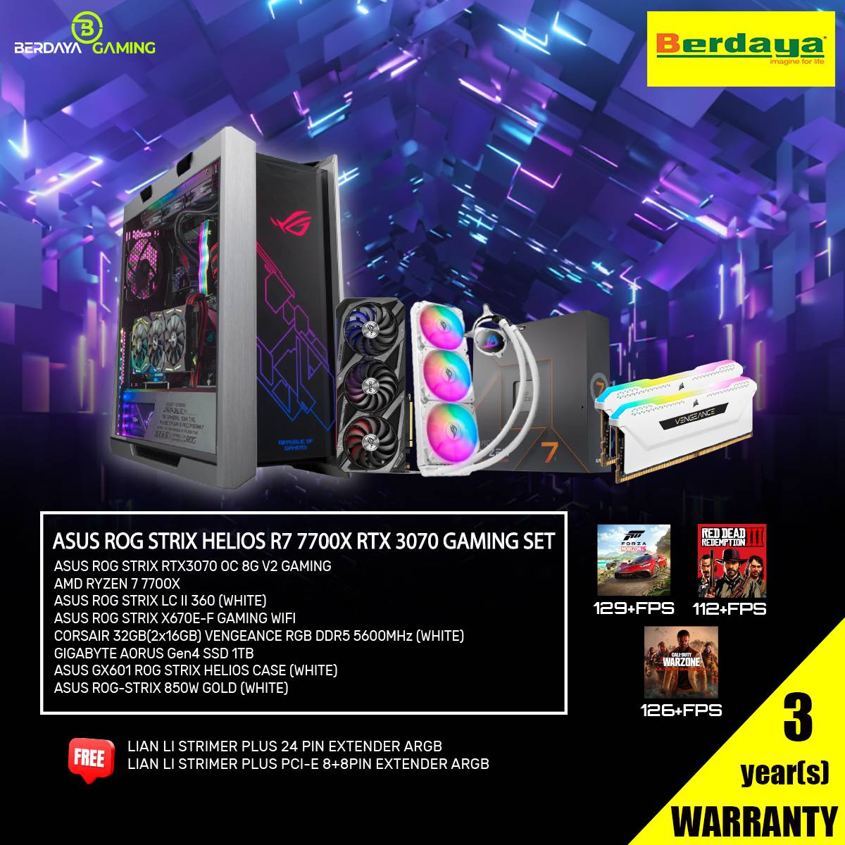 Asus Rog Strix Helios R7 7700x Rtx 3070 Pc Gaming Set Berdaya